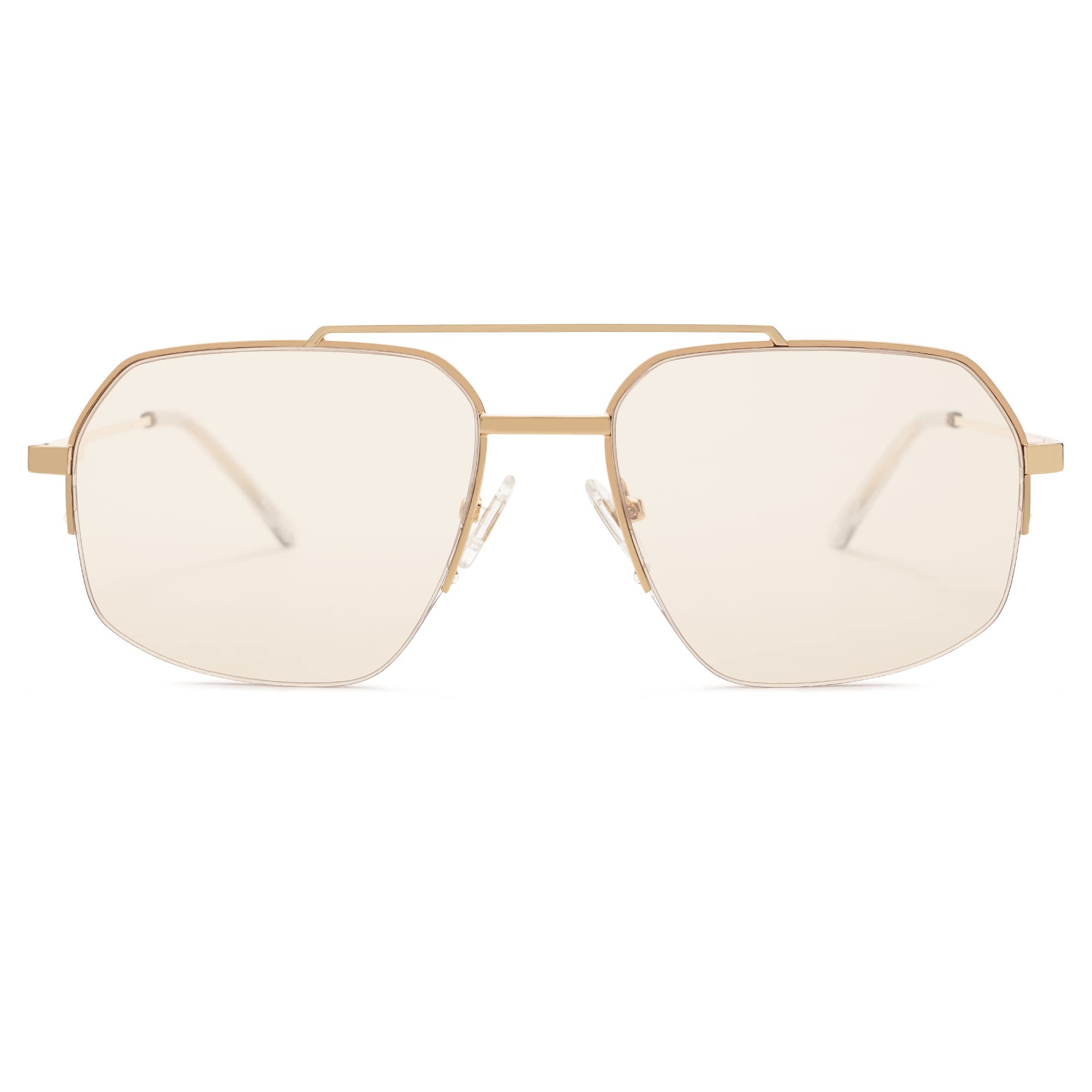 SOJOS Trendy Aviator Sunglasses Mens Womens Retro Double Bridge Metal Frame Semi-Rimless Shades Lentes De Sol Para Mujer SJ1191 Light Brown