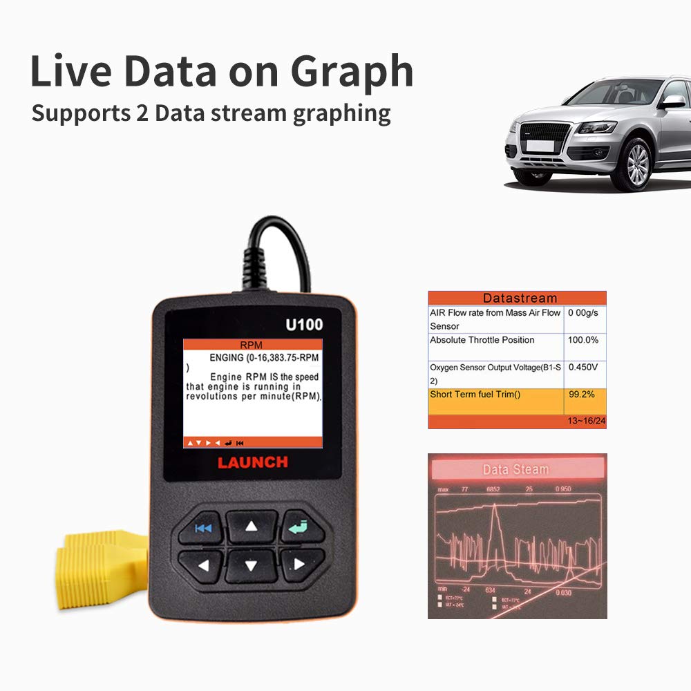 LAUNCH-301050438 U100 Universal OBD2 Scanner Engine Fault Reader at/Transmission Diagnose Read Clear Codes View Freeze Frame Data I/M Readiness CAN Diagnostic Scan Tool,Black,Orange