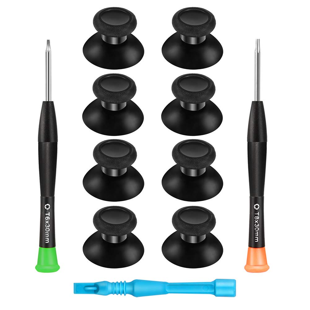 KOOWOD 4 Pairs Replacement Analog Thumb Sticks Joystick Thumbsticks Parts - Rubberized Top with T8 T6 Repair Screwdriver Kit for Xbox One Controller