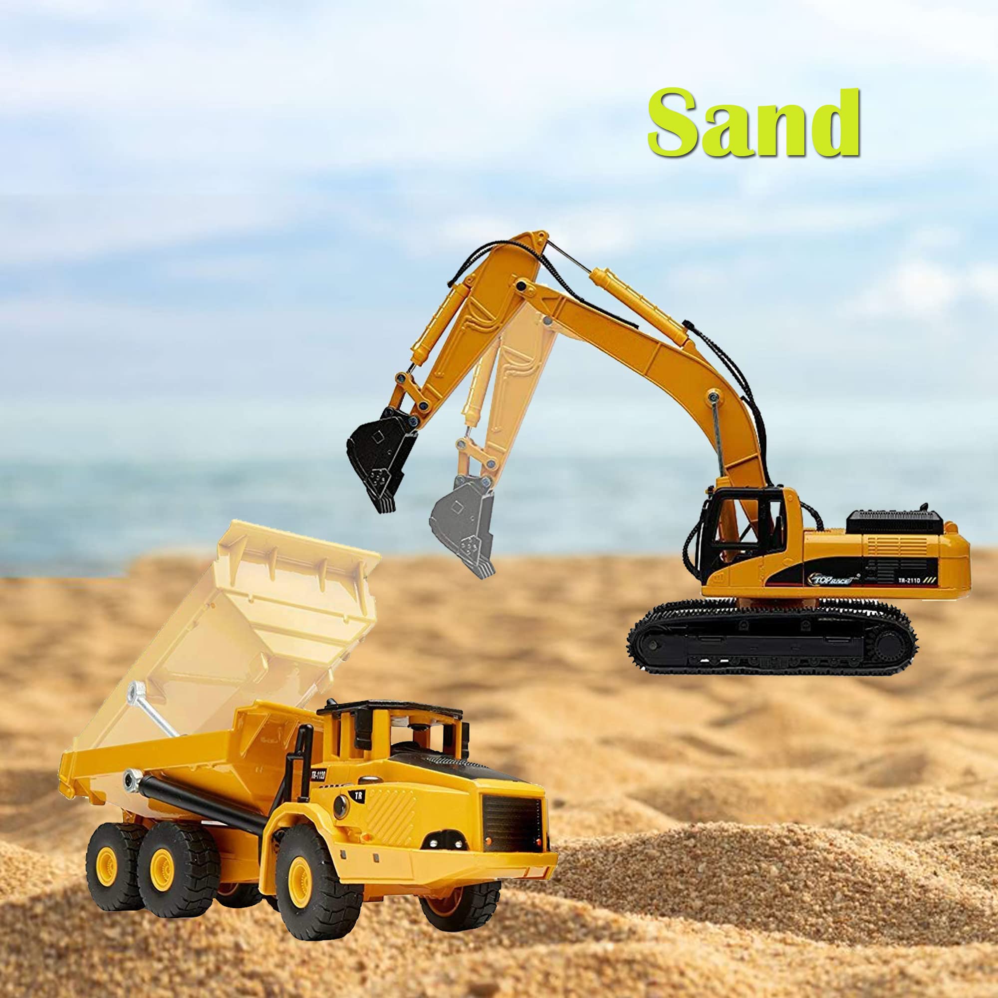 Qcar Construction Dump Truck Excavator Toys, Heavy Duty Alloy Construction Vehicles, 1:50 Scale Diecast Site Digger and Dumper Set, Toy Trucks for Kids 8,9,10,11,12 Year Old and up(2Pcs)