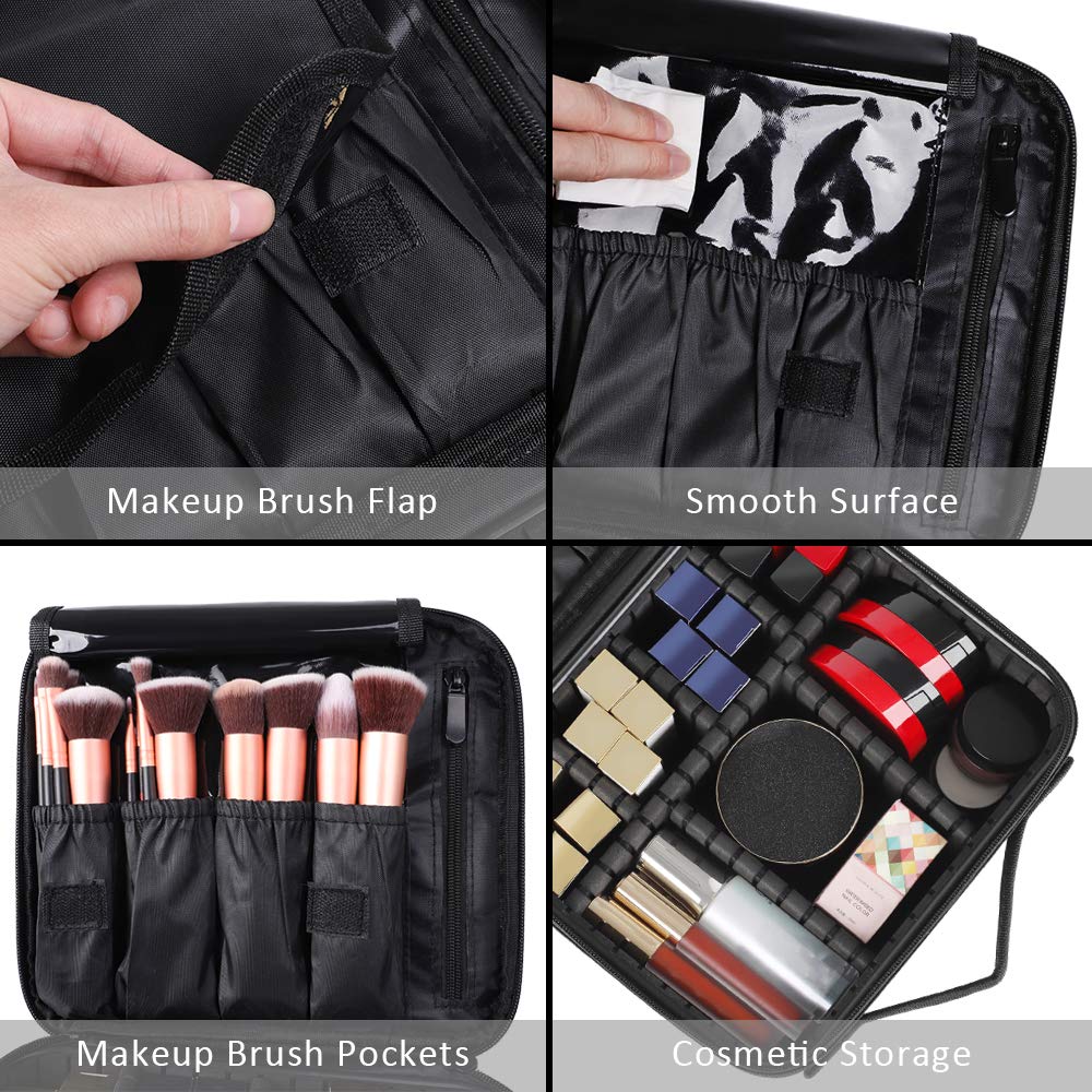 Kootek Travel Makeup Bag Portable Cosmetic Organizer Train Case with Adjustable Dividers for Cosmetics Makeup Brushes Toiletry Jewelry Digital Accessories