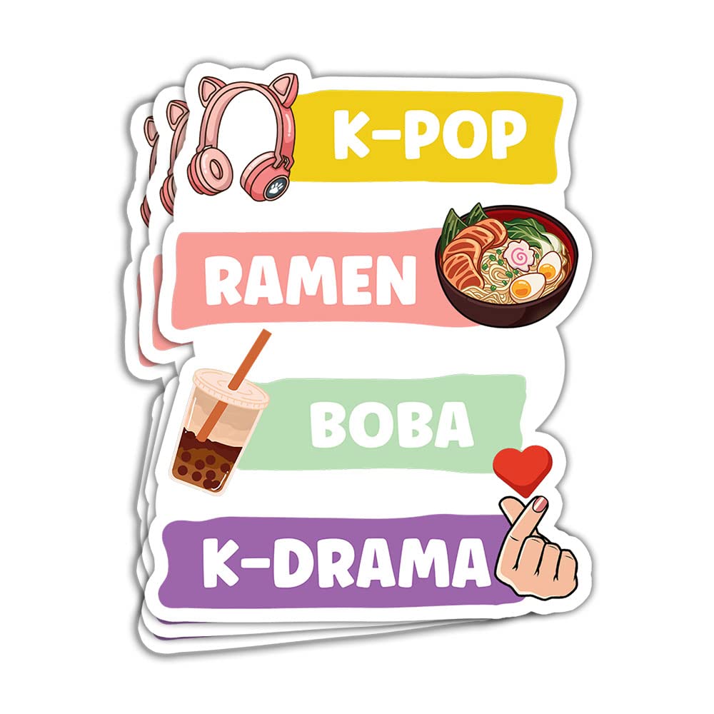 ULTRAVUTT ( 3Pcs ) K-pop Ramen Boba K-Drama Stickers South Korean Fans Gift Sticker Korean Drama Fans K-Pop Lovers Stickers K-Drama Stickers Gift Decorations Graphic Bumper Sticker 3"x4"