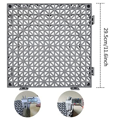 Jaderlu 12 Pack Modular Interlocking Cushion 11.6" x 11.6" Rubber Mat Floor Tile Mats Drain Pool Patio Balcony Yard Pet Area Washer Pad(Gray)