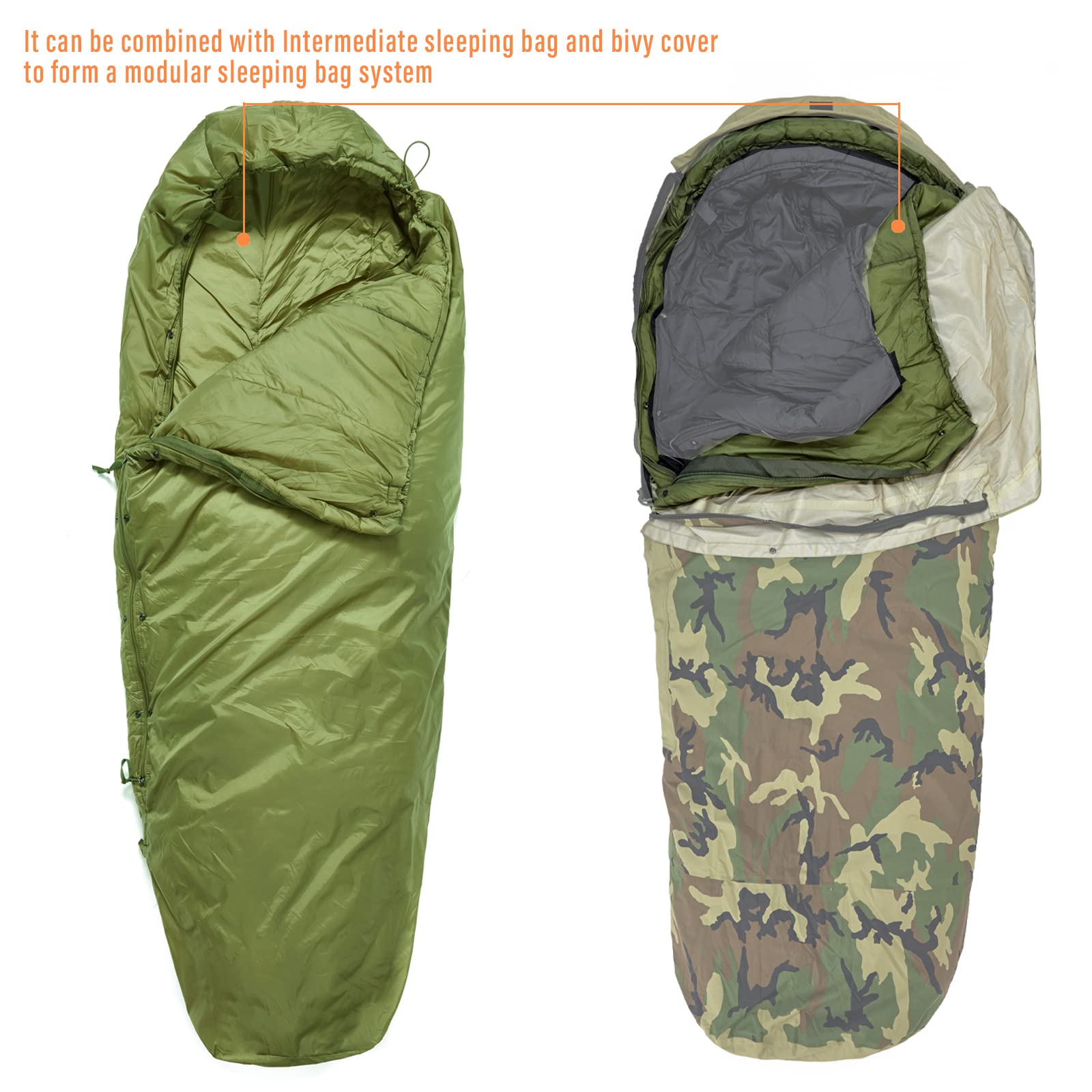 MT Military Intermediate Sleeping Bag, Part of 4 Piece Army Modular Sleep System for All Season Black