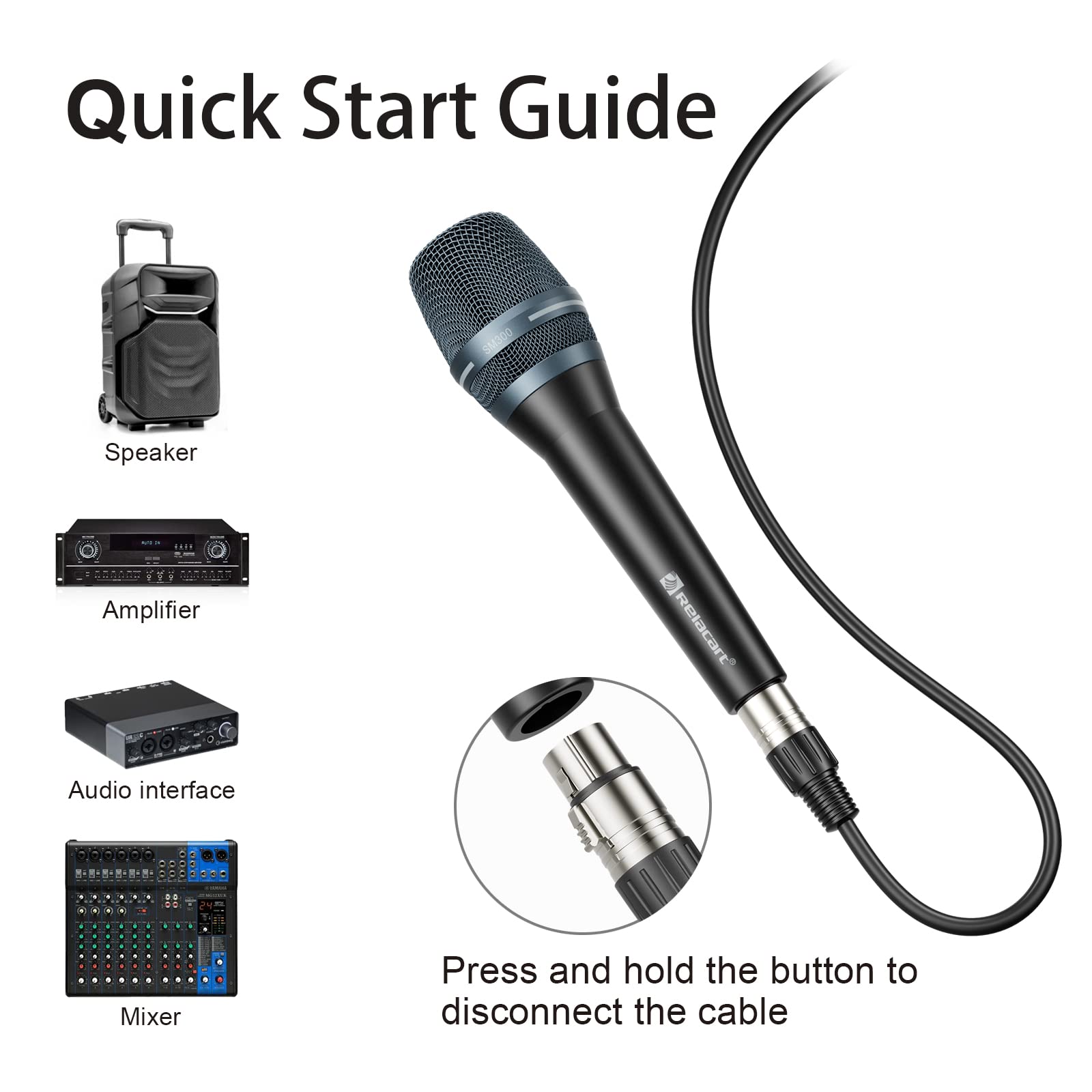 RELACART Dynamic Microphone SM300 High-Performance Cardioid Vocal All Metal Wired Mic for Singing Speech & Presentation Podcasting