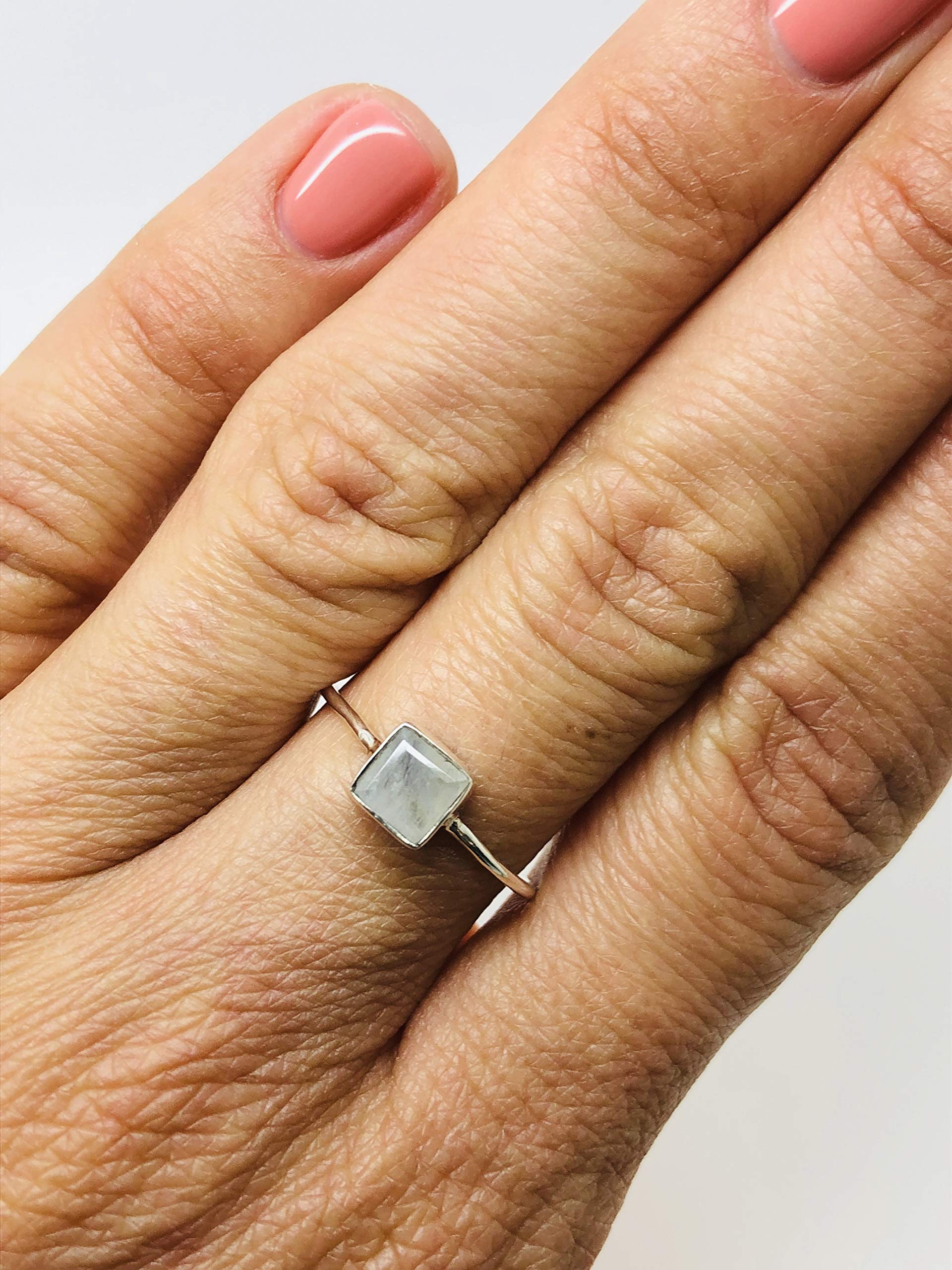 Koral Jewelry Square Moonstone Stone Delicate Ring 925 Sterling Silver Vintage Boho Chic (8)