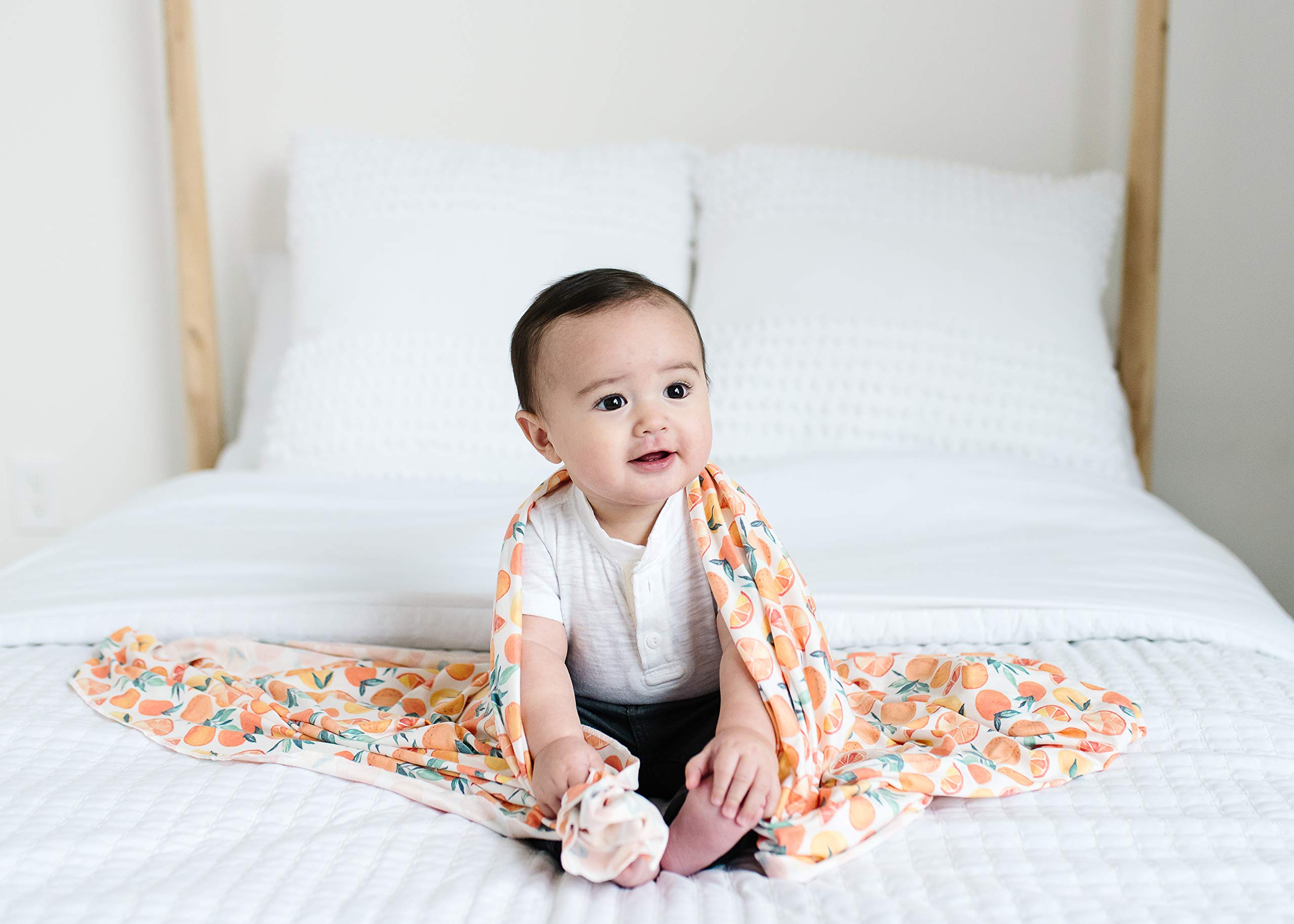 Large Premium Knit Baby Swaddle Receiving Blanket "Citrus" by Copper Pearl