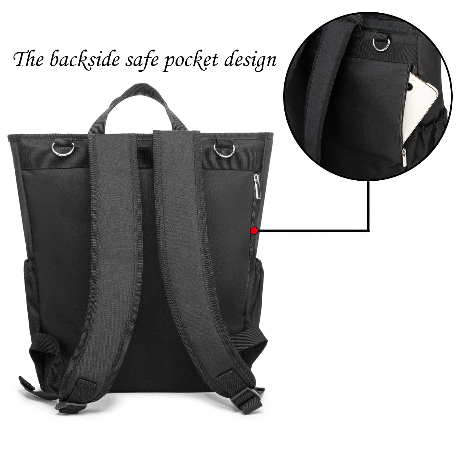ROYALFAIR Diaper Bag Backpack with detachable bag, Waterproof Convertible Diaper Bag,Baby Bag with Stroller Attachement (Black)