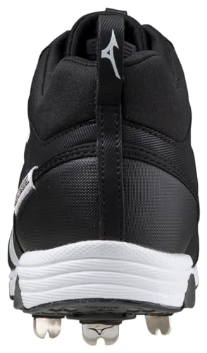 Mizuno unisex adult 9-spike Ambition 2 Mid 9 Spike Men's Metal Baseball Cleat 11, Black-white (9000), 11 US