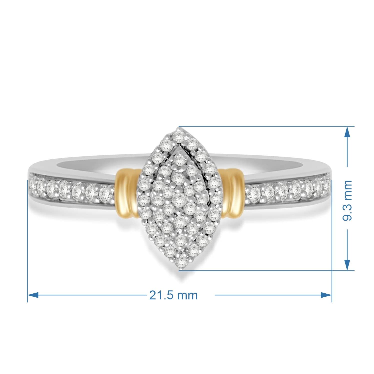 Jewelili 10K White and Yellow Gold 1/4 Cttw Natural White Round Diamonds Engagement Ring, Size 7