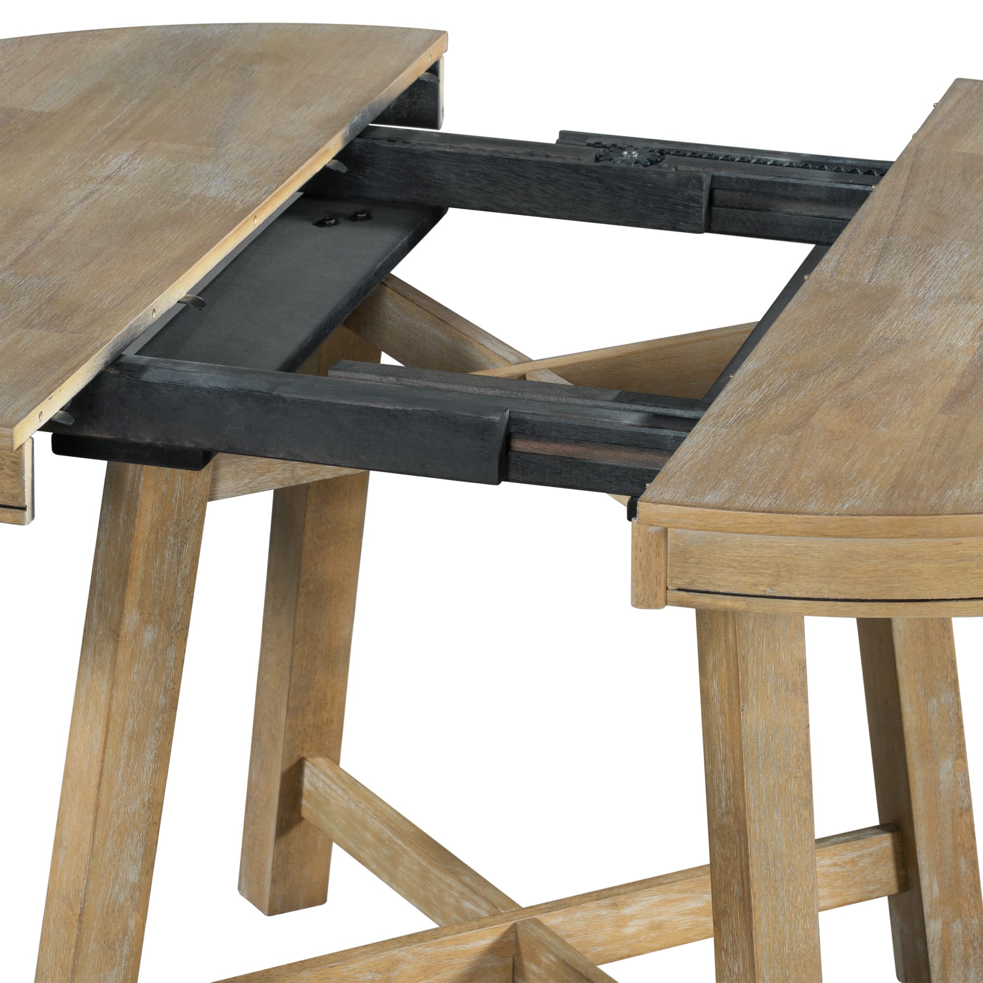 KELRIA 5-Piece Farmhouse Set Round Extendable Table and 4 Upholstered Chairs, for Dining, Living Room, and Kitchen, Natural Wood Wash