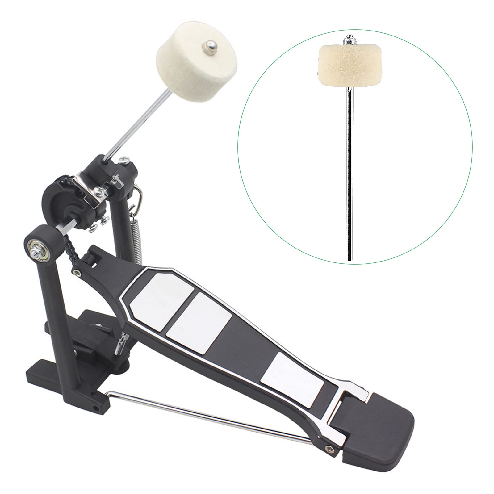 Lanzeuta Bass Drum Beater White Felt Kick Drum Beater with Stainless Steel Shaft Percussion Instrument Accessory Part - 2 Pcs
