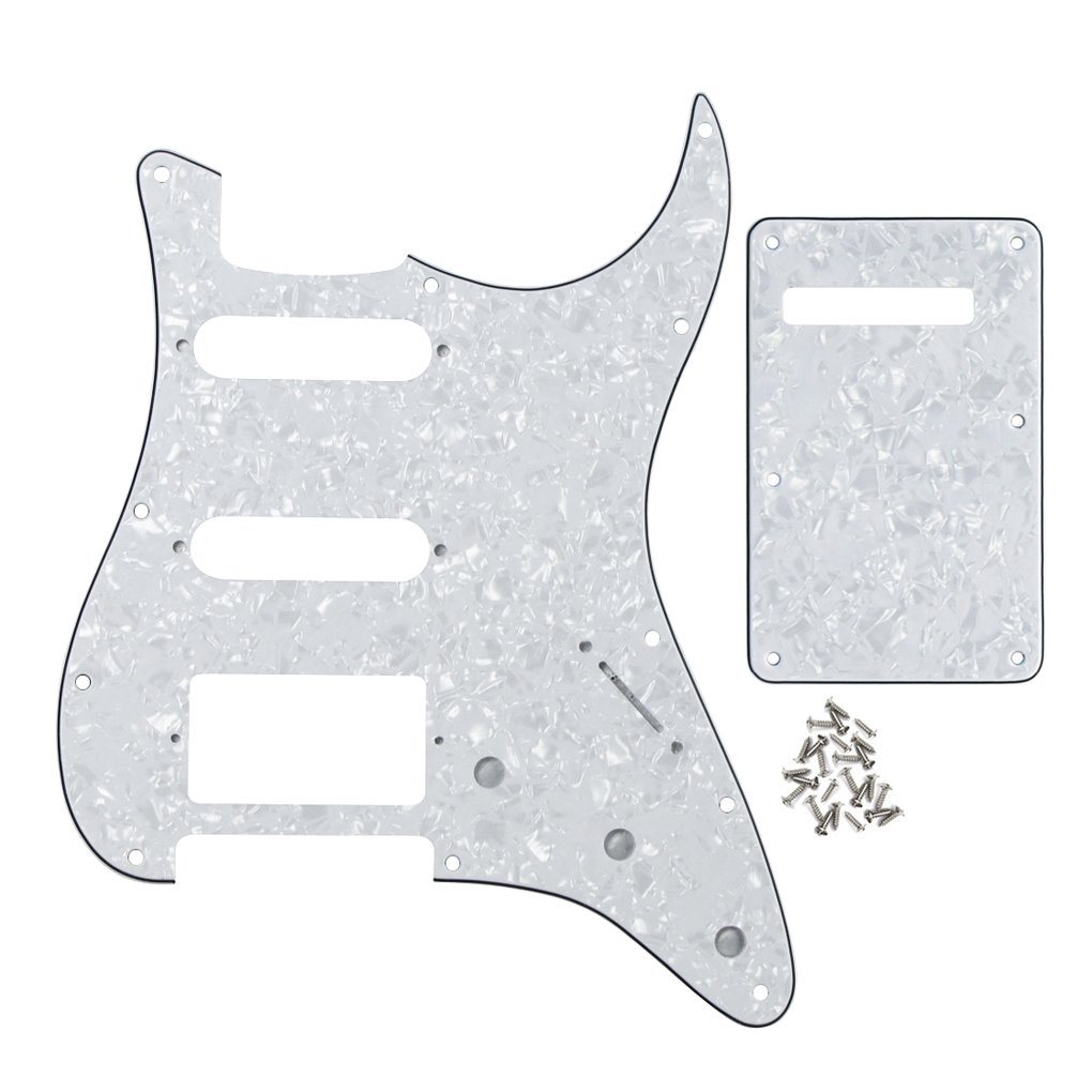 IKN 4Ply White Pearl Strat Guitar HSS Pickguard Tremolo Cavity Cover Fit Fender Standard Stratocaster Style Guitar Part