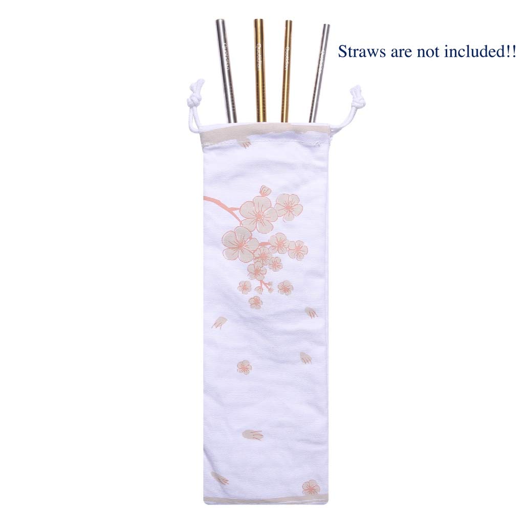 Pink Sakura Travel Carrying Case for Reusable Metal Stainless Steel Bamboo Silicone Drinking Straws/Cutlery/Brush/Chopsticks Pouch by Quotidian (Canvas)