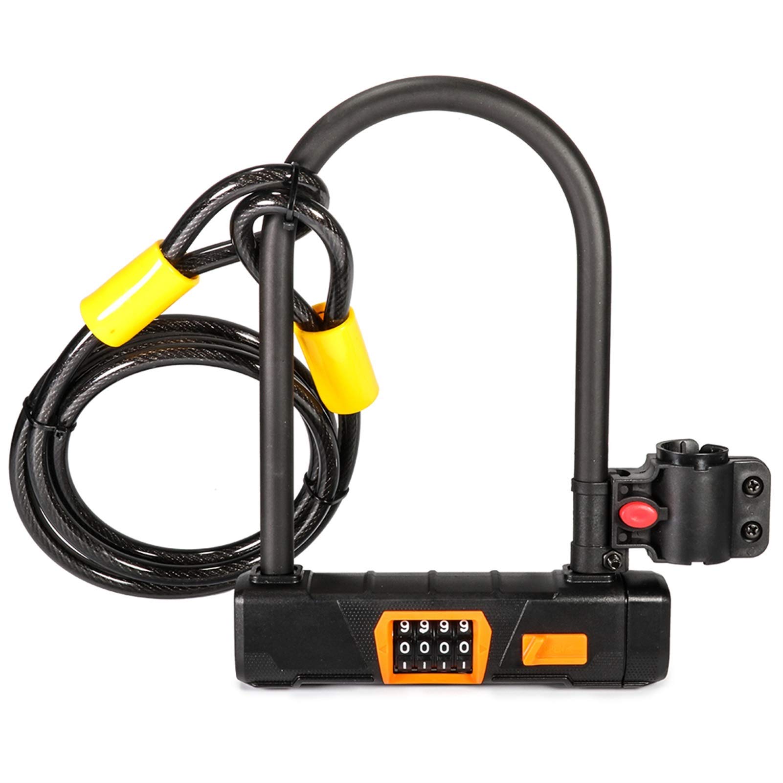 KJGHJ Bicycle Combination U-Lock 15 Mm with 1.2 Meter Steel Security Cable Password Lock Electric Car Lock Cycling Accessories U-Lock (Color : Black)