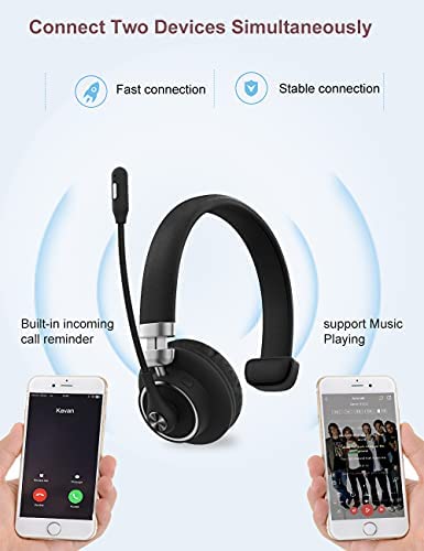 SILK SOUNDZ BH-M91 Bluetooth Wireless Headset, Trucker & Office Bluetooth Headset with Microphone, Mute Button, 24 Hours Working Time, for Cell Phone, Laptop, & Business Office Phone.