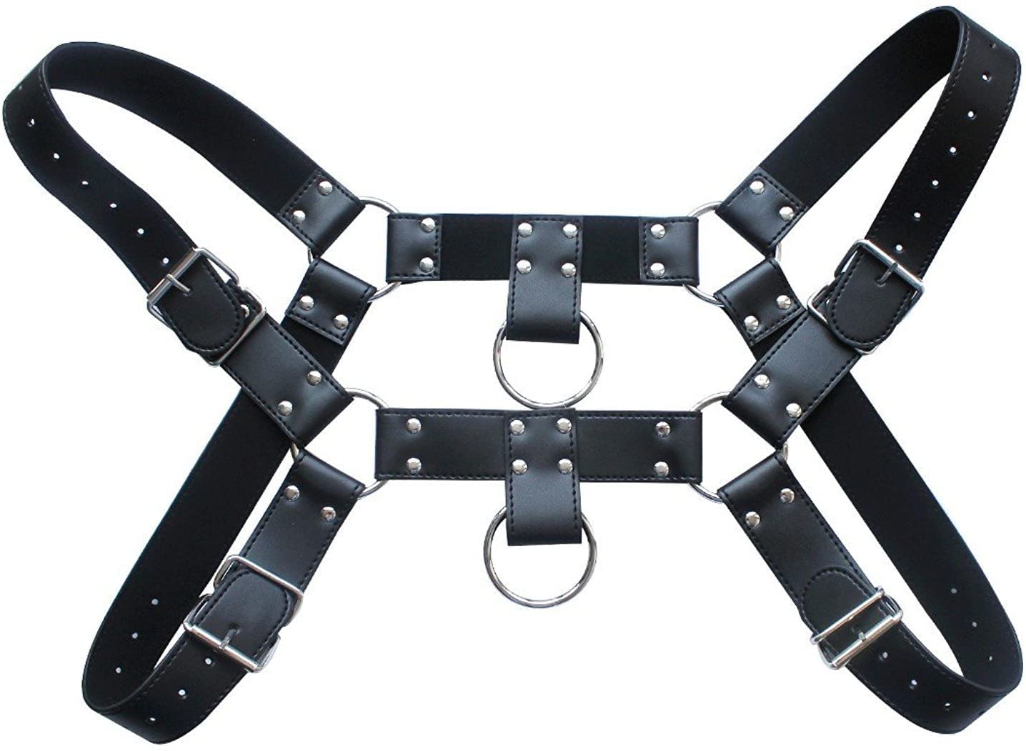Men's PU Leather Shoulder Support Chest Harness Adjustable Buckles Accerssory (black)