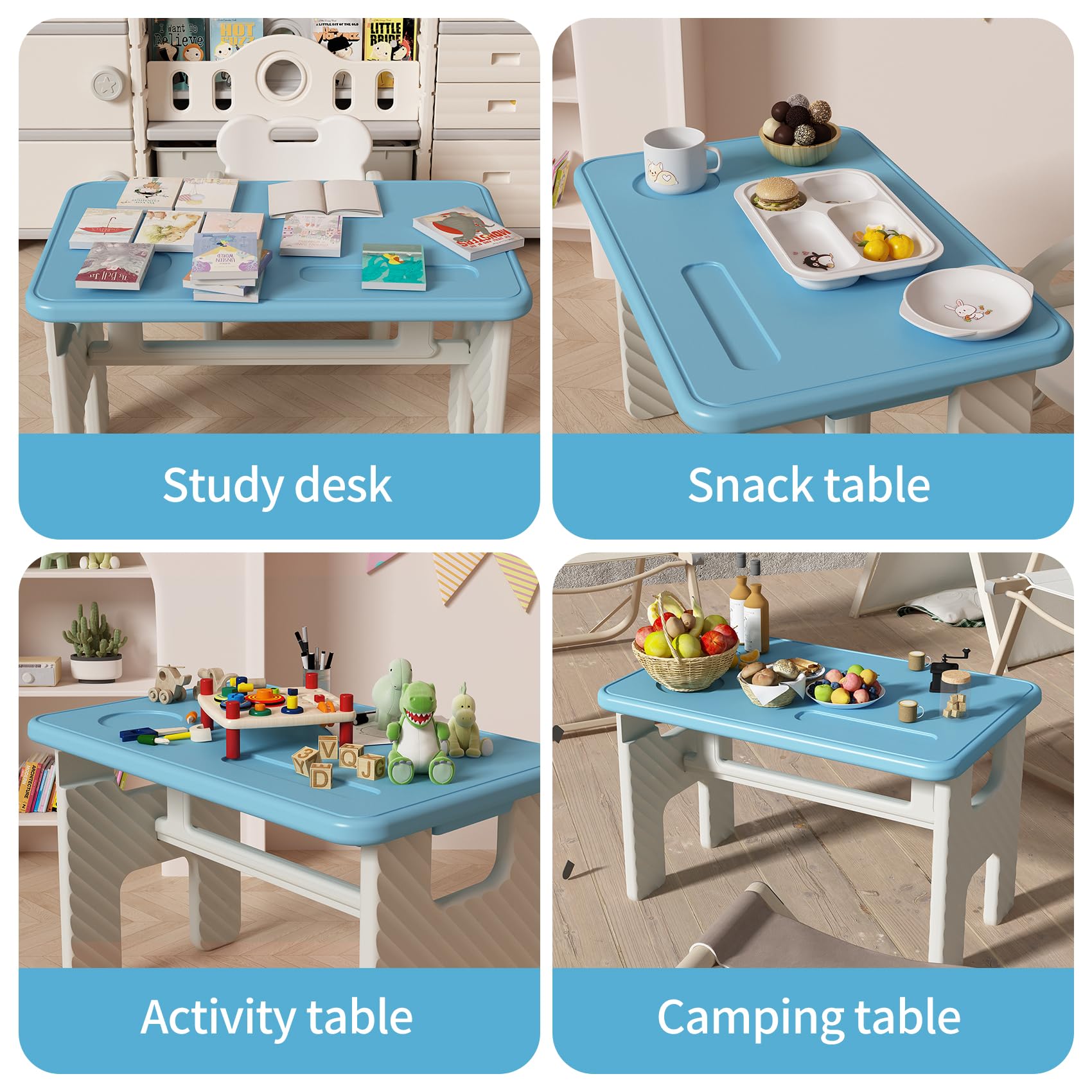 UNICOO - Children's Plastic Foldable Multifunction Table, Children's Art Craft Study Activity Table, Picnic Table and Entertainment Table, Toddler Folding Table (White & Gray)