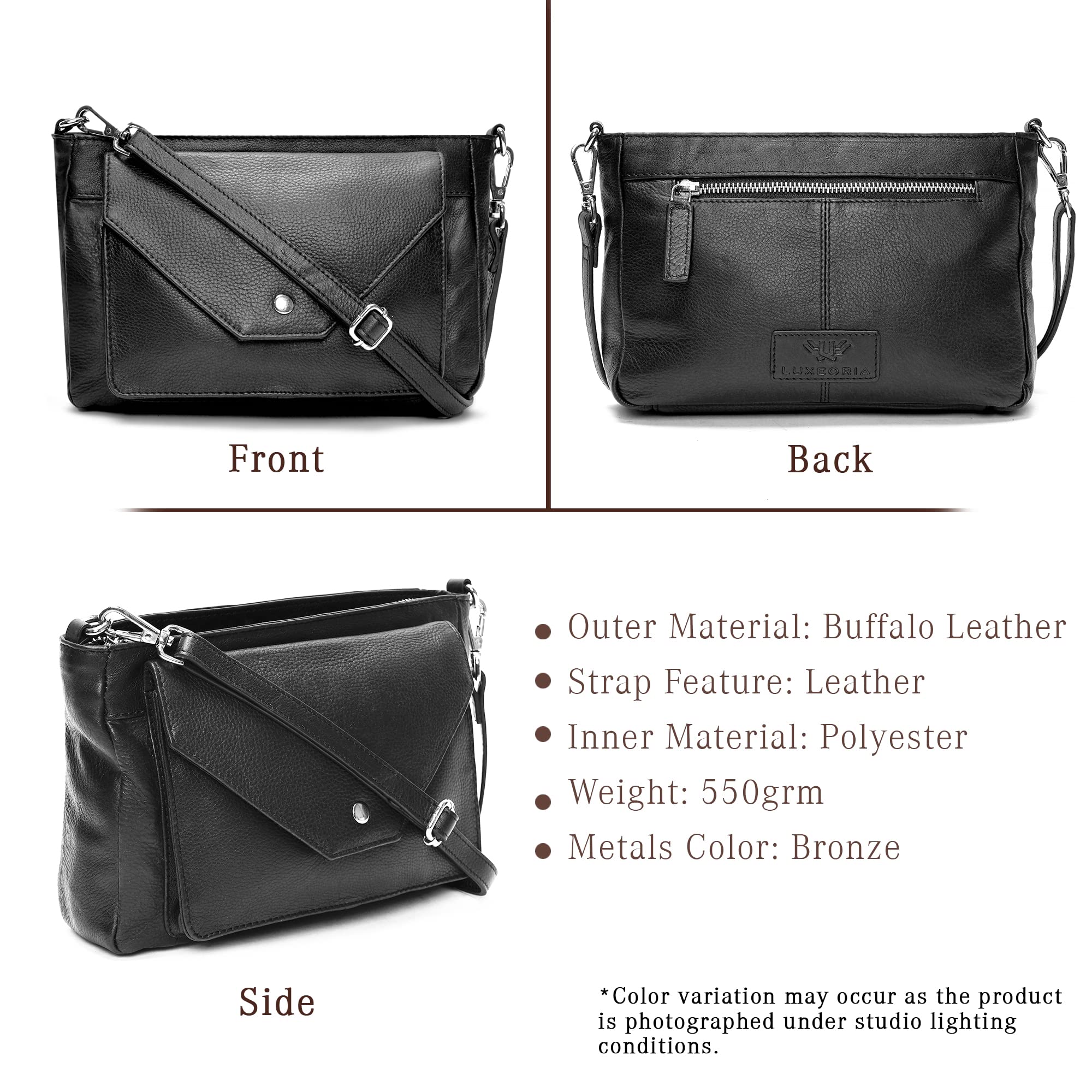 LUXEORIA Genuine Leather Crossbody Bags for Women, Handmade Sling Bag, Adjustable Straps, Trendy Unisex Cross-Shoulder Purses, Retro - Deep Brown