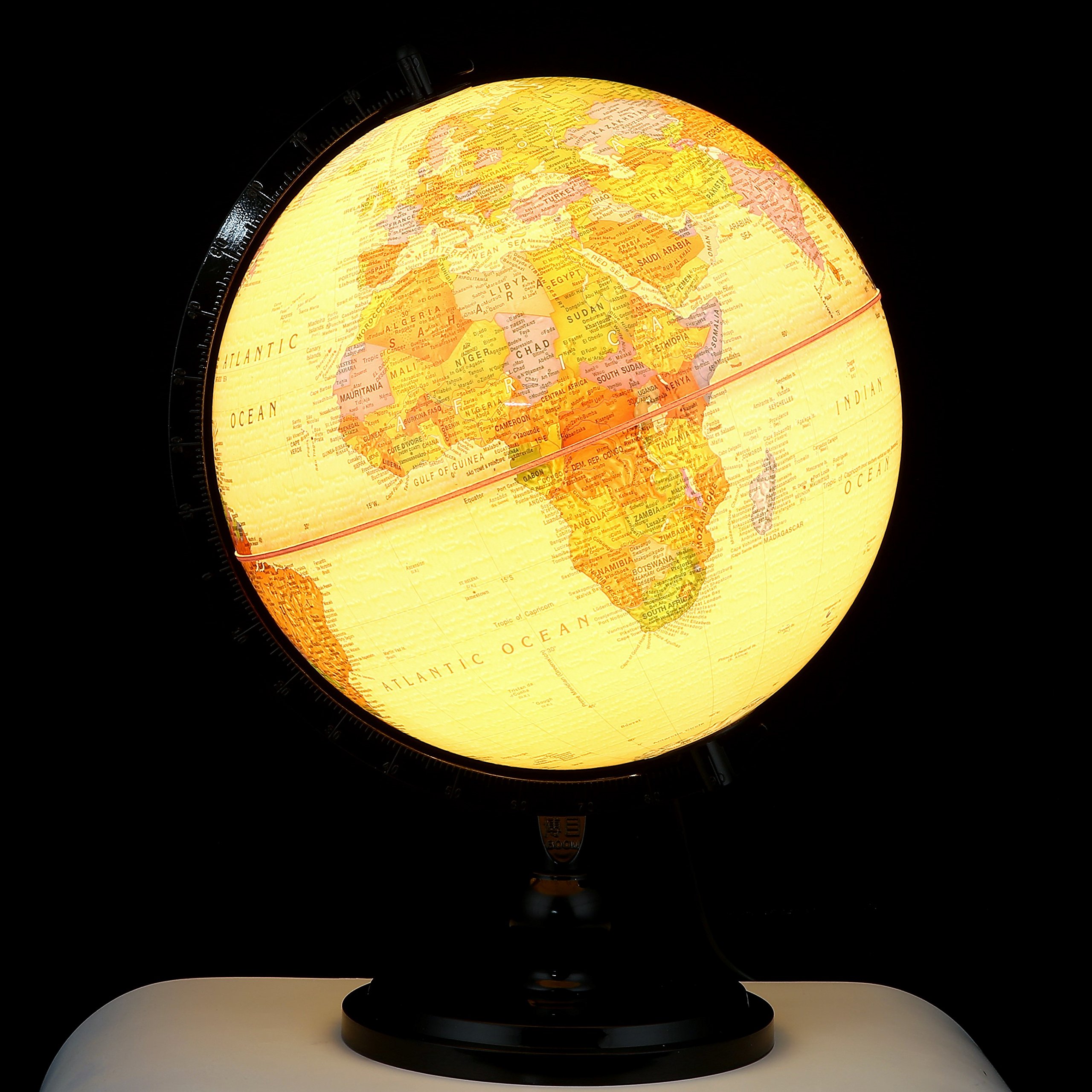 Illuminated Antique World Globe (10”/25 cm Diameter) – Premium Antique Desktop World Globe, Perfect for Home & Office Décor, Over 4,000 Place Names, Energy-Saving LED, Weighted Base