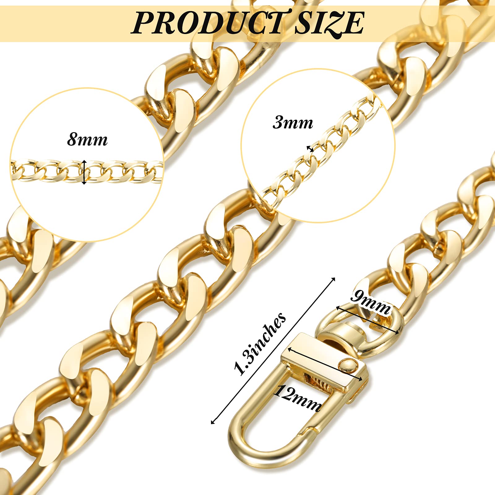 Luinabio 6 Pieces Purse Chain Strap Purse Strap Extender Metal Flat Bag Chain Straps Crossbody Replacement with Buckles Replacement Accessories for Handbags Wallet Clutch Satchel(Bronze, 7.9 Inches)