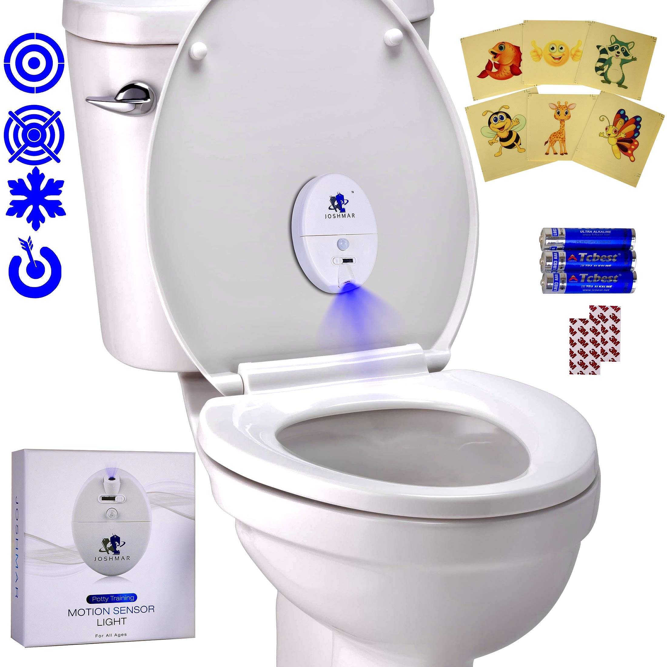 JOSHMAR Boy Potty Training Target Sensor Light - Easy Fast and Fun Learning. Perfect Toddler Potty Training with 6 Toilet Stickers as Gift for Children - Son, Nephews and Grandchildren. for All Ages.