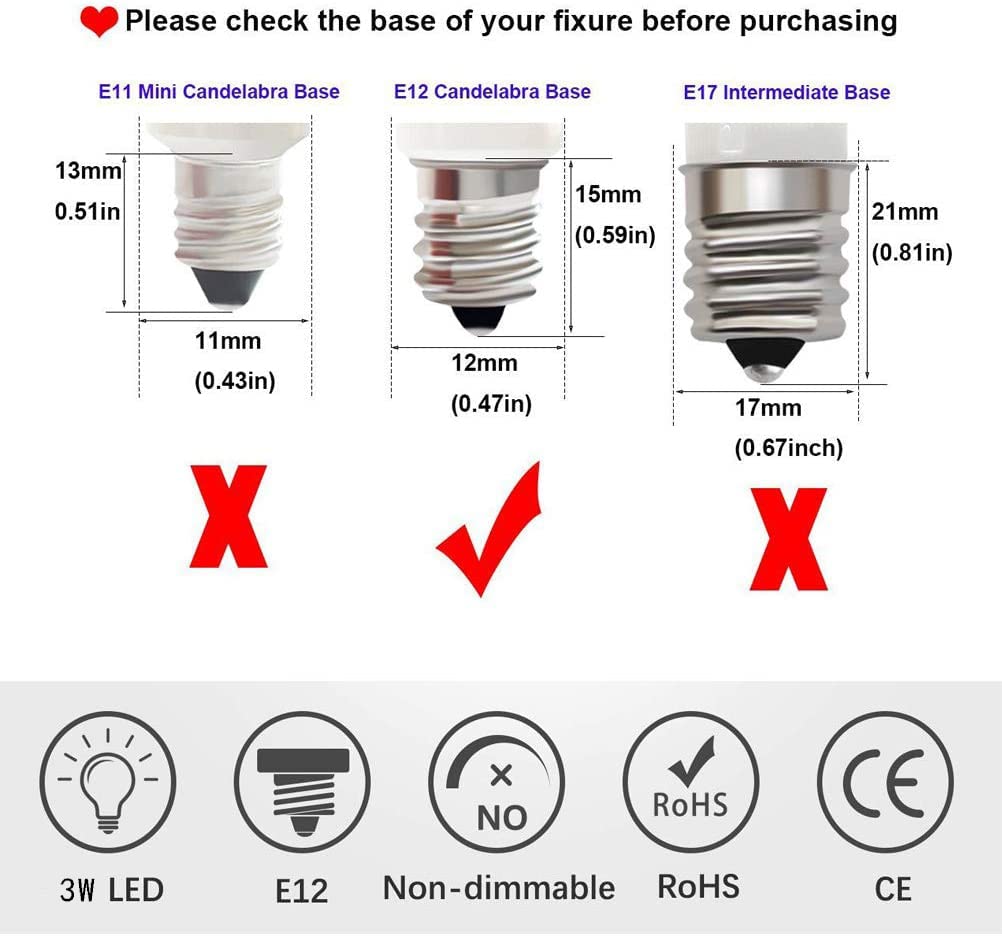 Light maker E12 LED C7 S6 Night Light Bulb, 30 watt Equivalent Bulb (3W), Candle Holder E12 Base, Non-dimmable (Daylight White 6000K), 5 Count (Pack of 1)