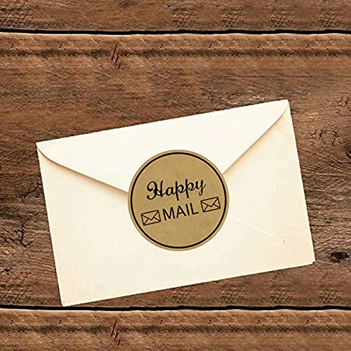Kraft Happy Mail Stickers Roll 1.5" 500 Pcs Mail Labels Envelop Seals Packaging Stickers Small Business Supplies for Business Owners