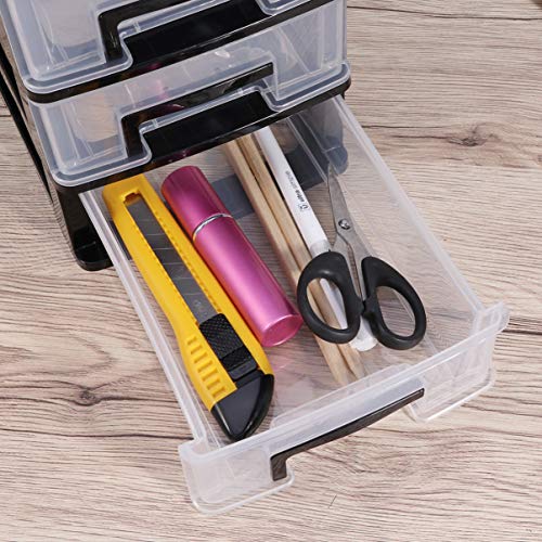 YARNOW 4 Drawer Storage Drawers and Personal Organizer, 1Set of Plastic Containers for Storing Arts, Crafts, Sewing Accessories, Stationary (Black and Transparent)