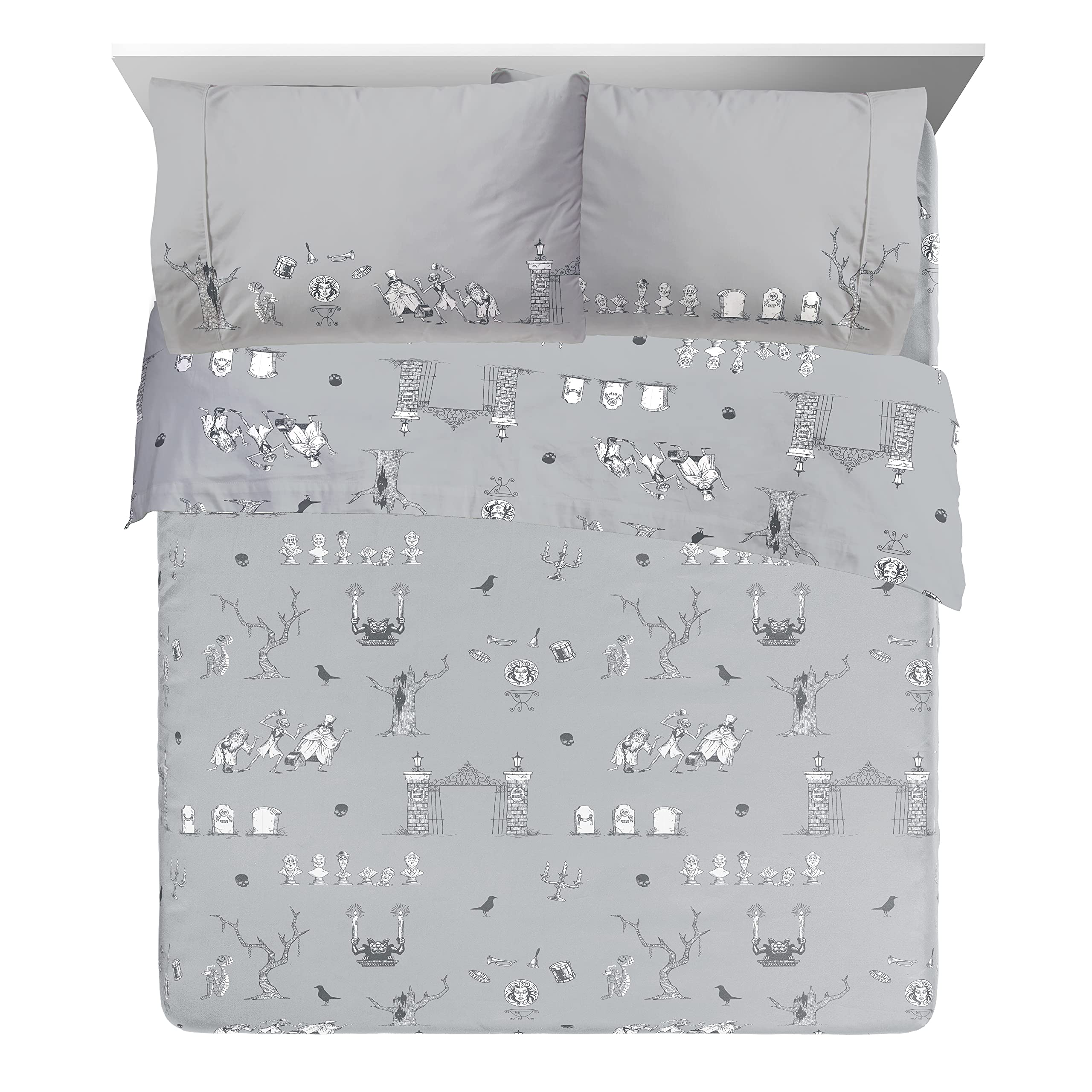 Jay Franco Disney Haunted Mansion Happy Haunts queen Sheet Set - 4 Piece Set Super Soft and Cozy Kid’s Bedding - Fade Resistant Microfiber Sheets (Official Disney Product)