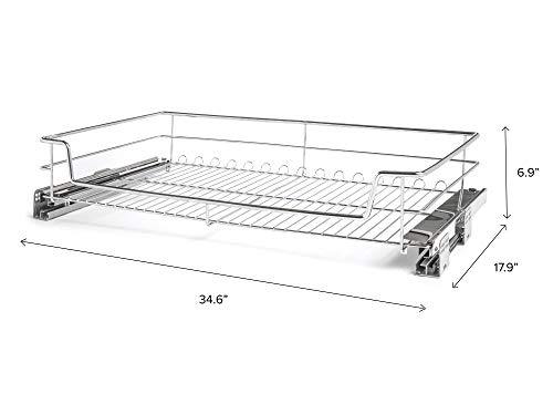 NewAge Products Home Cabinet 36 in. Pull-Out Basket, Kitchen Cabinet Pull Out Organizers, Heavy Duty Steel Under Cabinet Storage Sliding Drawer, Chrome Finish, 80613
