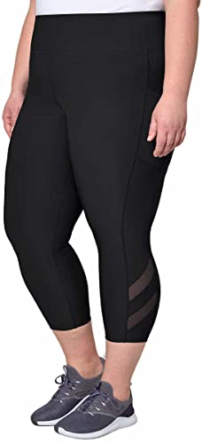 Mondetta Womens Midweight High Waisted Mesh Capri Legging (Small, Black)