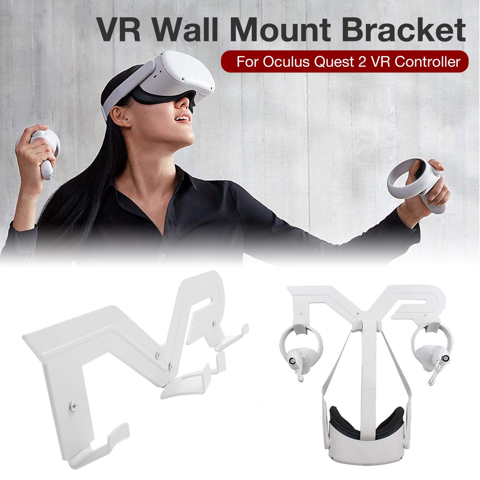 Limentar Vr Wall Mount Stand Hook for Oculus Quest 2/ Quest Headset and Touch Controller, ABS Headset Holder Storage Bracket VR Accessories
