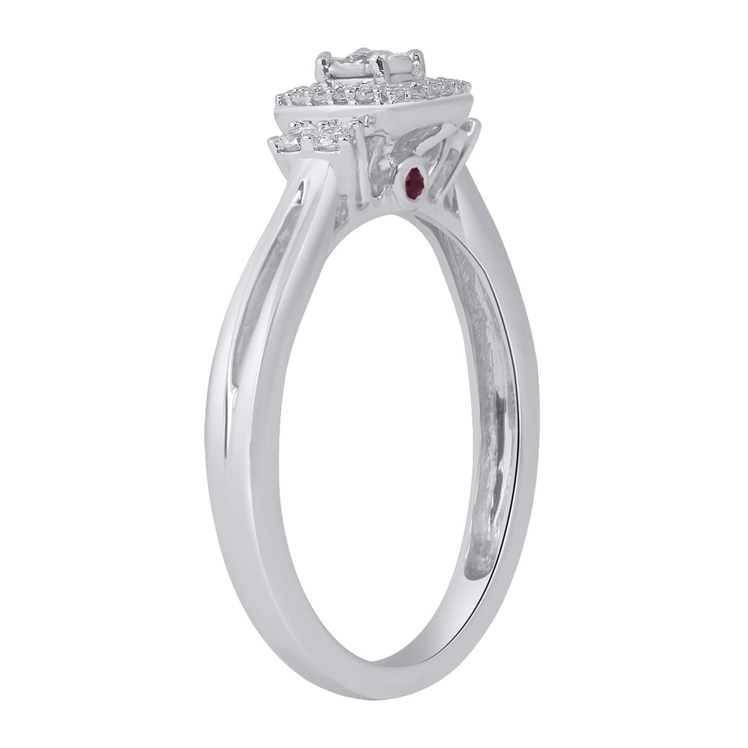 Jewelili Sterling Silver 1.25 MM Round Amethyst On Side and 1/6 Cttw Natural White Round Diamond Promise Ring, Size 7