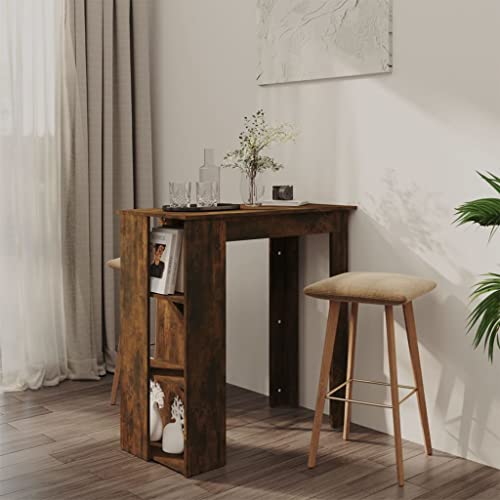 VanTook Pub Bar Table Kitchen Counter Buffet Table, 40.2 Inch Dining Table with 3 Open Shelf, Modern Cocktail Table for Bar, Cafe, Office, Kitchen, Living Room, Smoked Oak