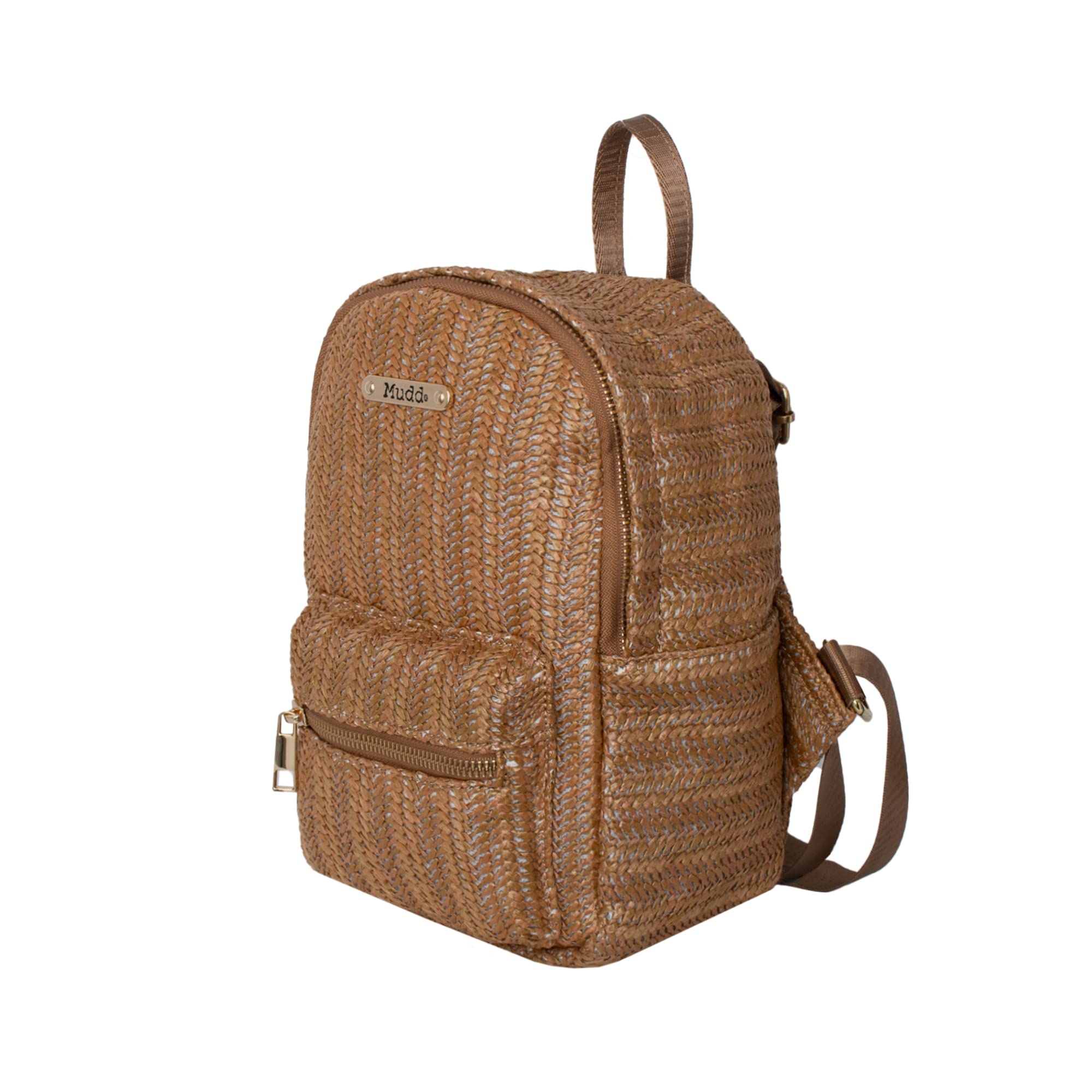 MUDD Women's Tan Straw Backpack With Adjustable Shoulder Strap For Travel or a Casual Look