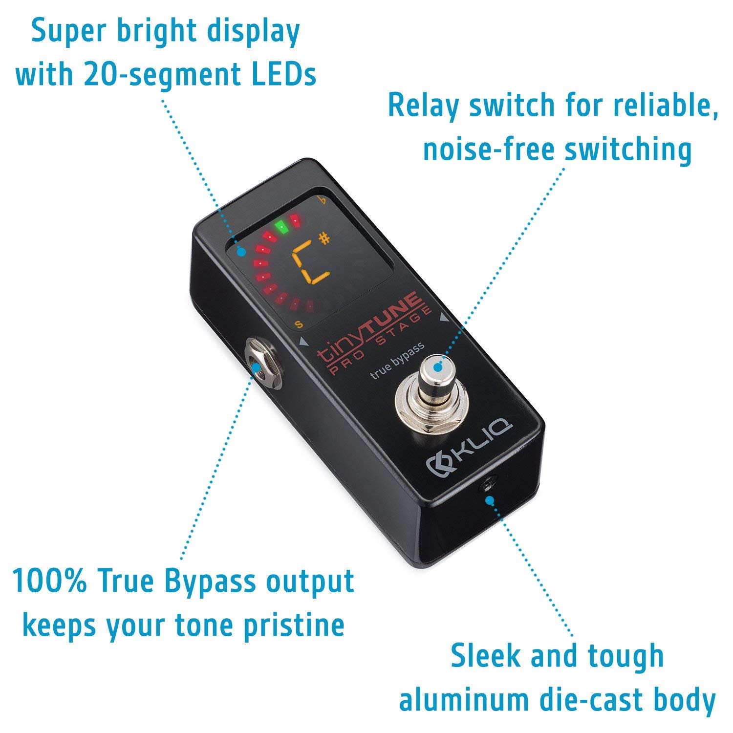 KLIQ TinyTune Pro Stage Tuner Pedal for Guitar and Bass and KLIQ Airlink 5.8 GHz Rechargeable Wireless Audio Guitar System Digital Transmitter/Receiver Set