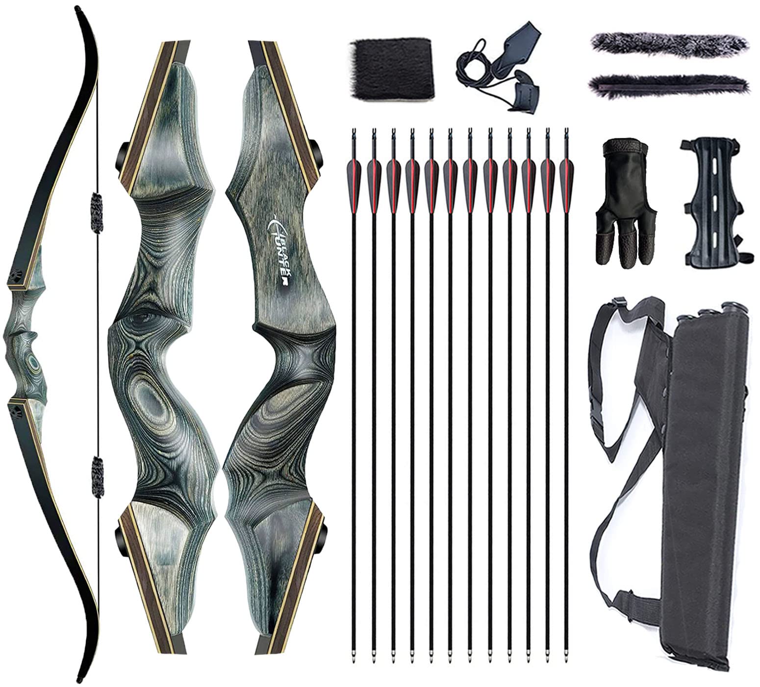 Monleap Recurve Bow and Arrows for Adults 60" Archery Set Right Hand Longbow 30-65lb Wood Riser Takedown Bow Arrow Quiver for Beginner to Intermediate Shooting Hunting (30lb)