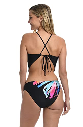 La Blanca Women's Standard Halter Handkerchief Tankini Swimsuit Top, Black//Prism Palm, 12