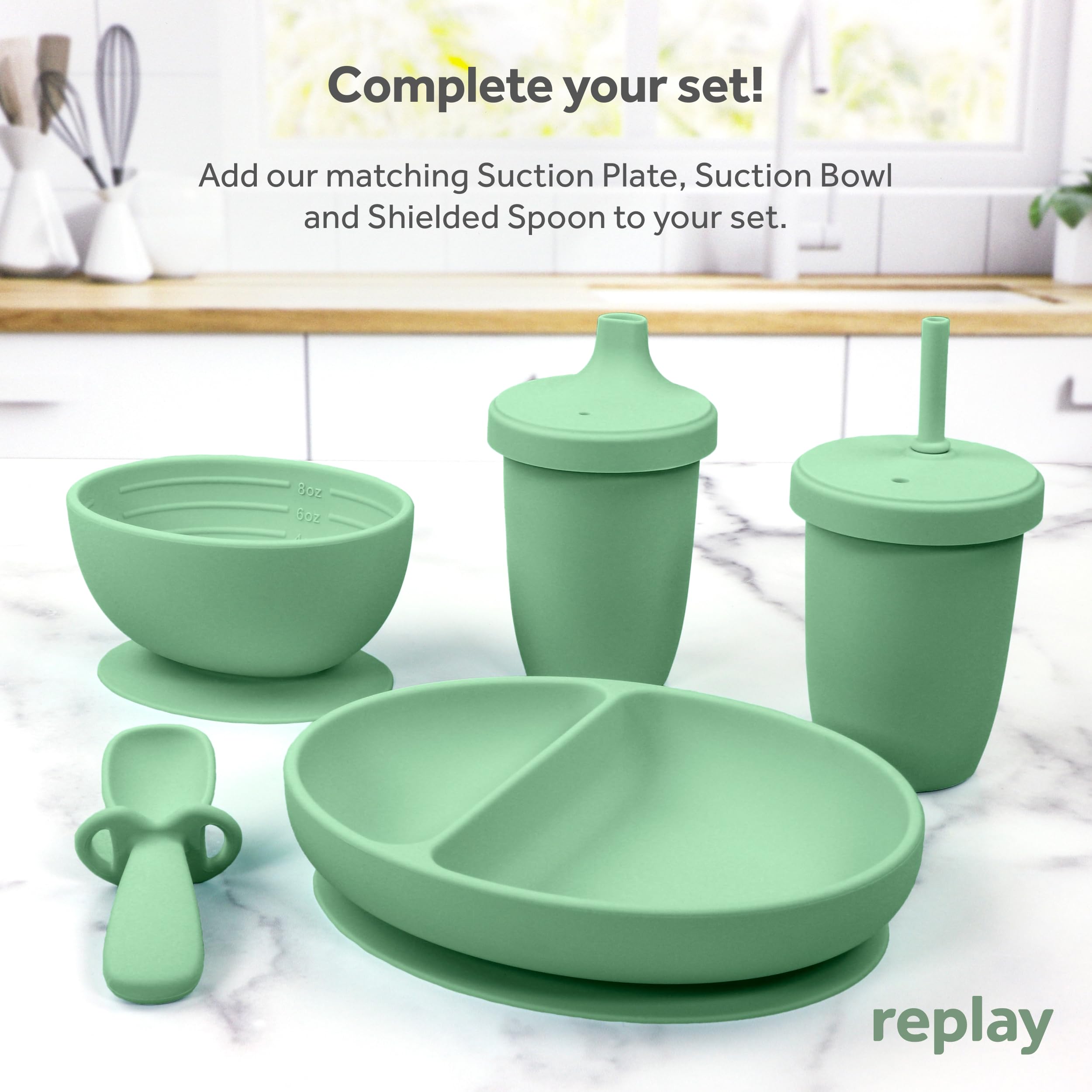 Re-Play Sustainables Silicone Sippy Cup for Toddlers - 8oz - Made with Medical-Grade Platinum Silicone - Sage