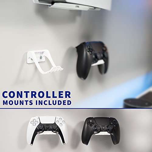 VIVO Steel Wall Mount Bracket Designed for PS5 Gaming Console, Vertical Display for Playstation 5, Open Design, 2 Controller Mounts, White, MOUNT-PS5W