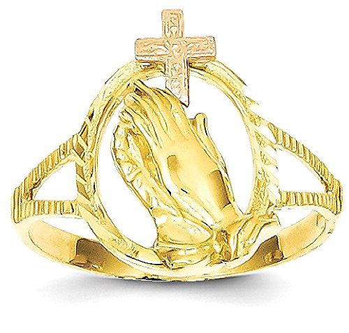 IceCarats 14K Two Tone Gold Jesus Christ Praying Hands Lord Serenity Prayer Holy Cross Ring Christian Religious Band Size 6
