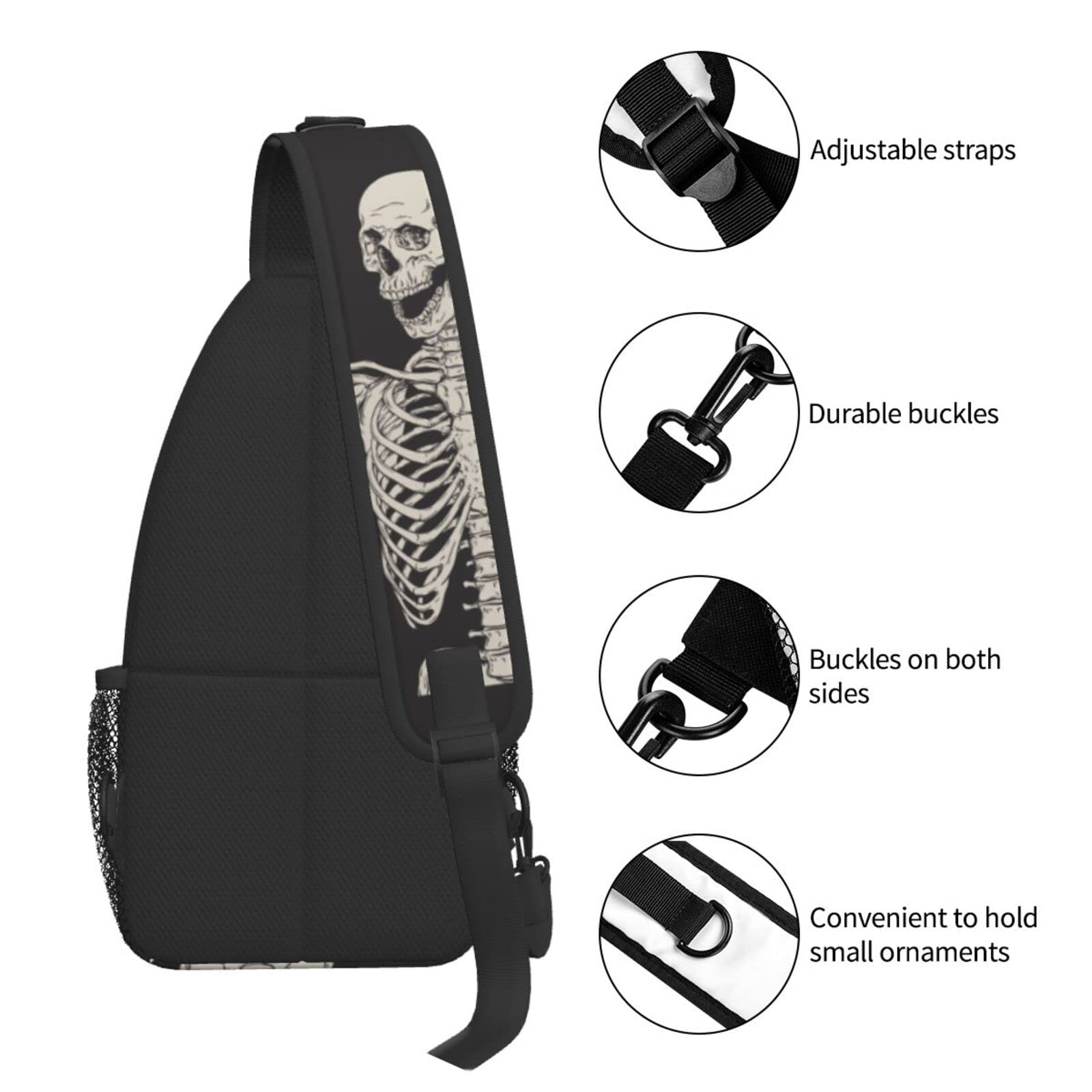 Yamegoun Funny Skull Sling Bag Backpack Women Men Crossbody Shoulder Chest Bag Unisex for Travel Casual Hiking with Adjustable Strap