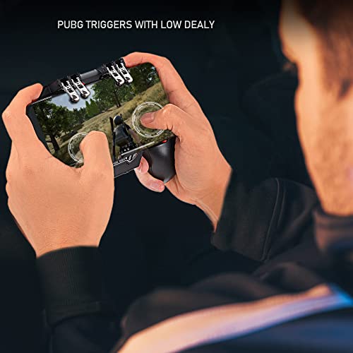 TEESSO PUBG Gaming Controller, Gaming Triggers, Mobile Phone Cooler, 6 Fingers Shooting Triggers with Cooling fan, Semiconductor Radiators, Joystick for iPhone,compatible with Call of Duty, Fortnite