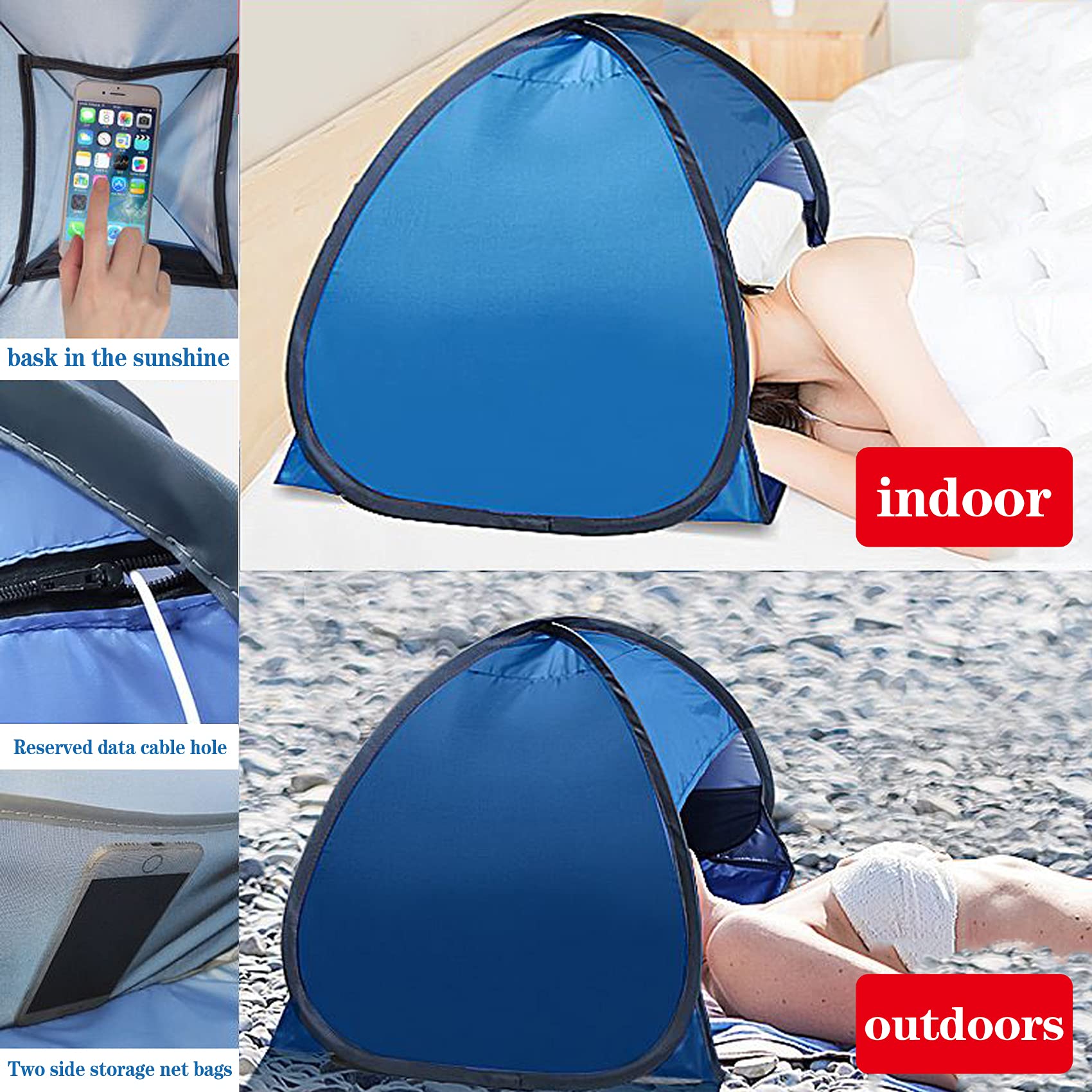 Mini Head Pop Up Tent Beach Sun Shelter Rabbit Tent House Bunny Teepee Bed Portable Sun Shade Canopy Windproof Sand Proof with Mobile Phone Stand,Mini Tent for Pets Small Pop Up Dog Tent