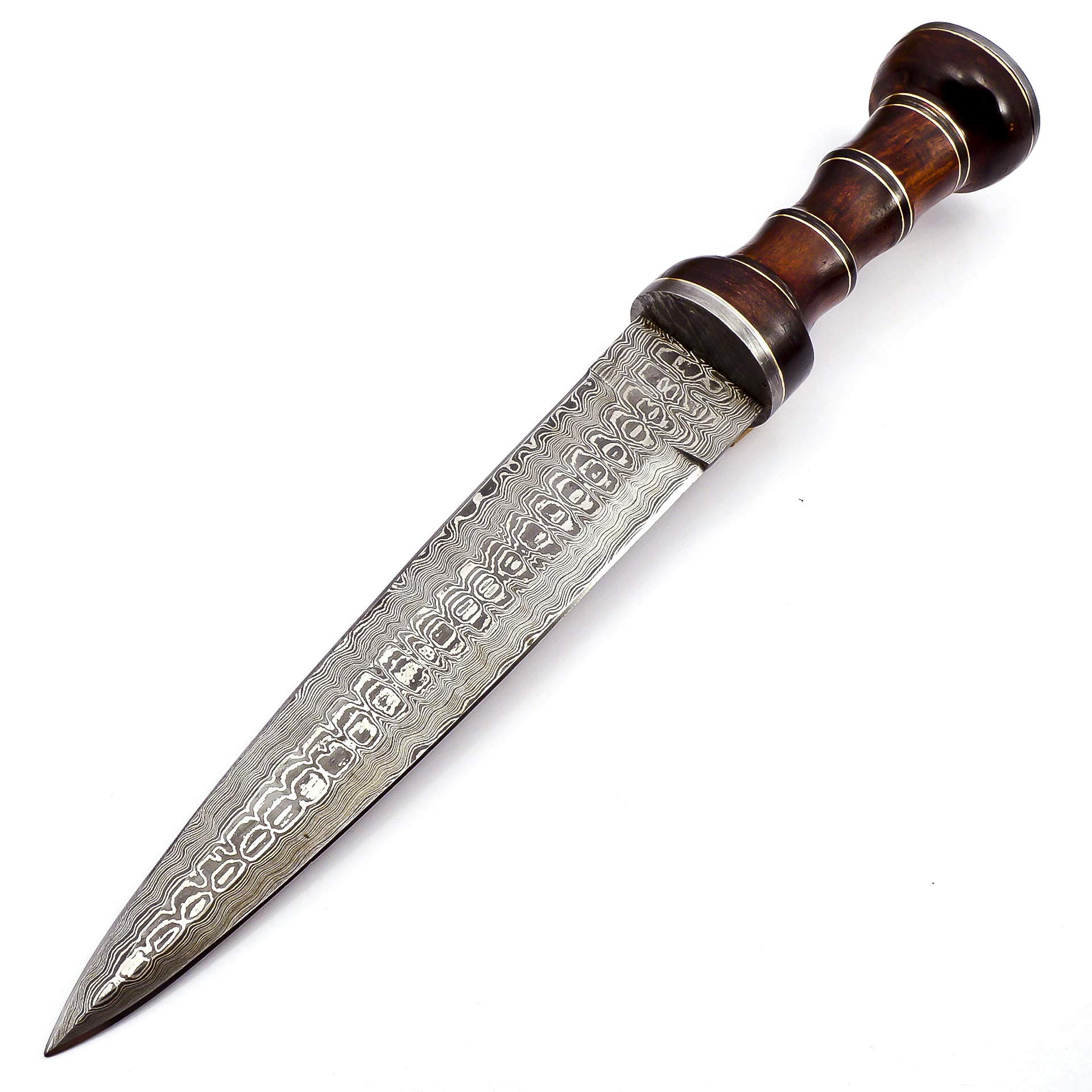 Mid American Cutlery Damascus Steel Fixed Blade Hunting Knife Handle Walnut Wood With Brass Spacer