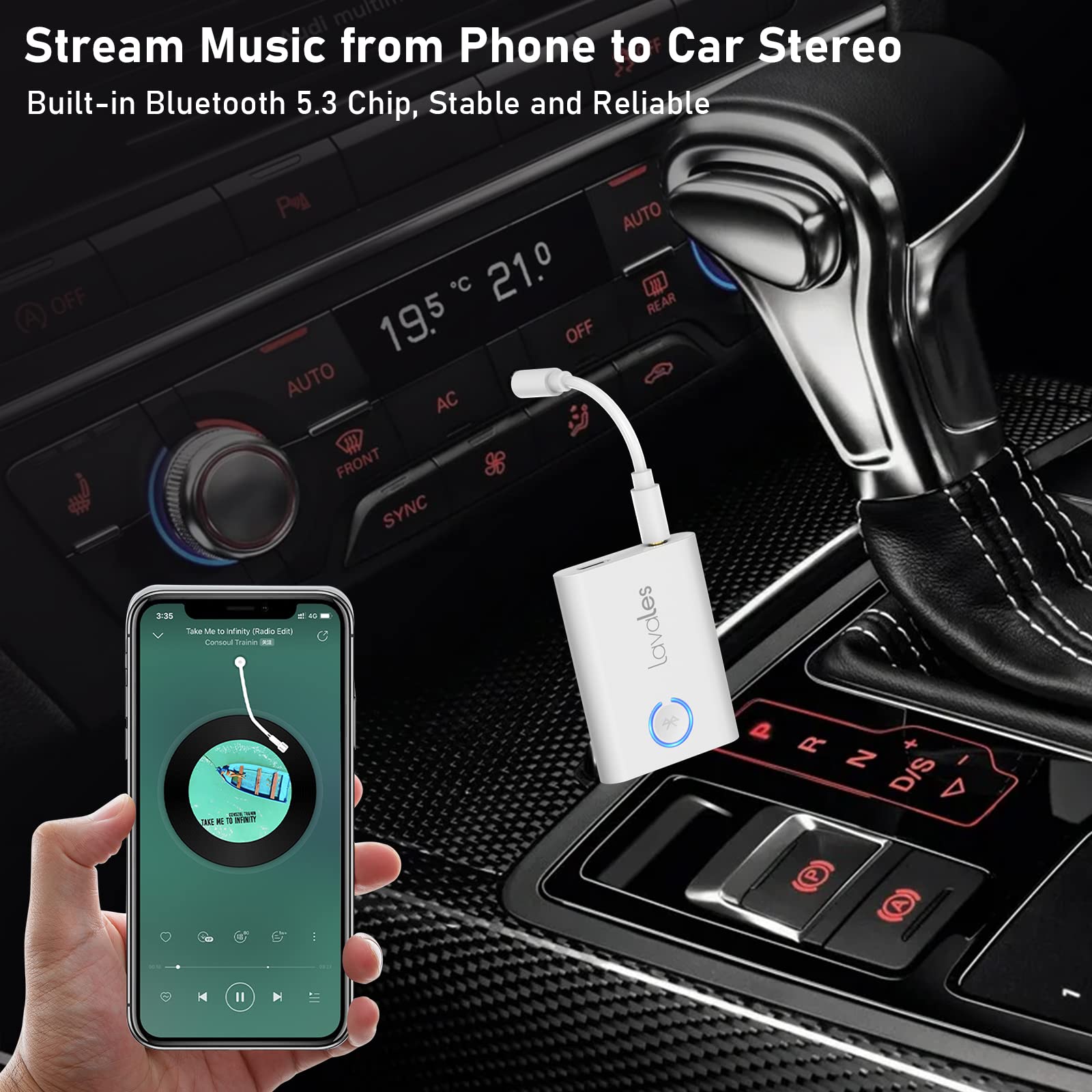 Lavales Bluetooth 5.3 Adapter for Airplane to 2 Wireless Headphones, 3.5mm Jack in-Flight Bluetooth Transmitter Receiver for TV, Dual Link AptX Adaptive/Low Latency/HD Audio for Home Stereo/PC/Gym
