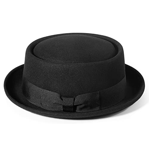 Pork Pie Hats for Men/Women, 100% Wool Felt Hat Womens Mens Stout Porkpie Breaking Bad Hat Unisex Flat Top Fedora Hats Boater Derby Crushable