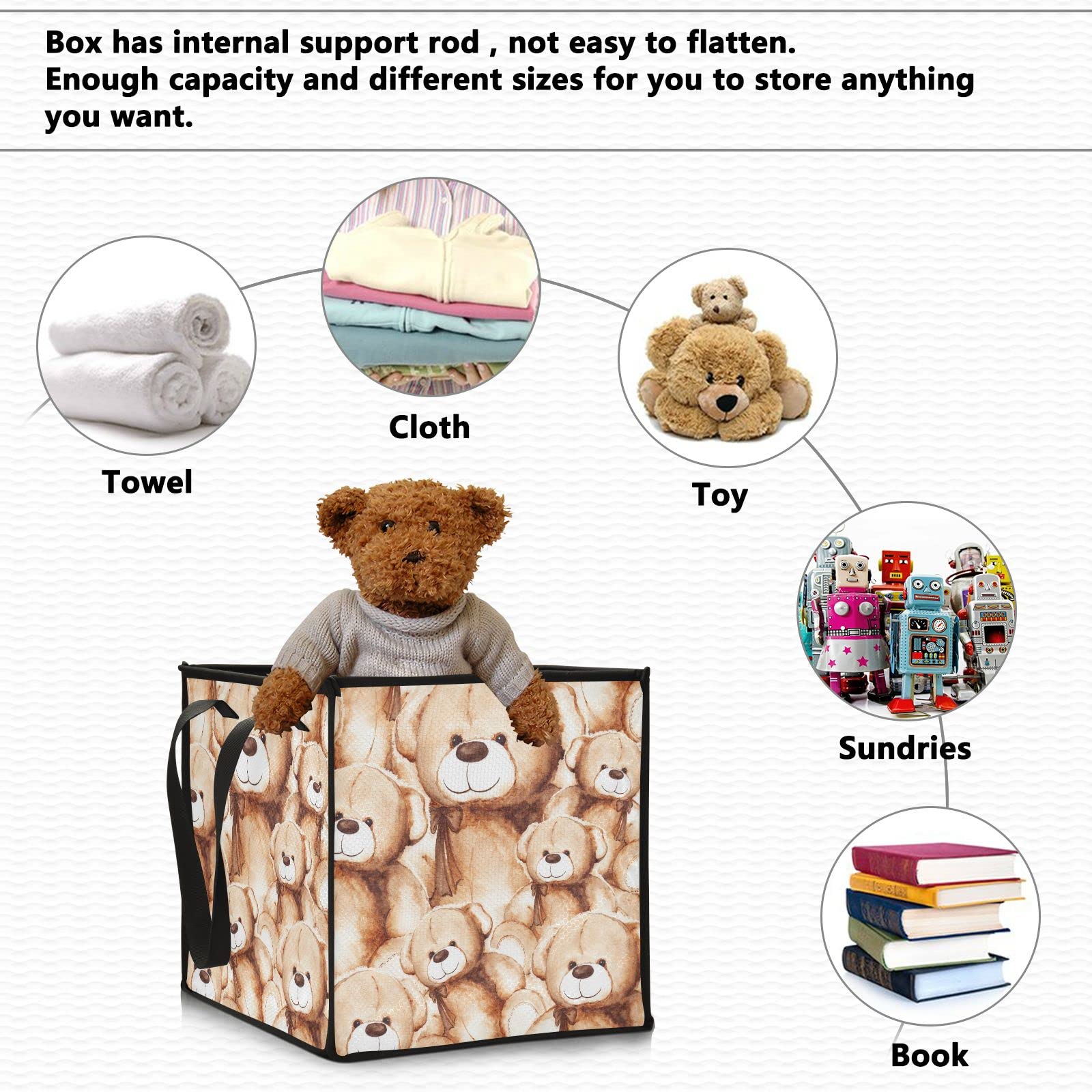 Lovely Teddy Bear Storage Bin Collapsible Toy Storage Basket Cube Laundry Basket Waterproof Nursery Hamper with Handles for Kids Room Nursery Closet Shelf Toys Playroom Decor
