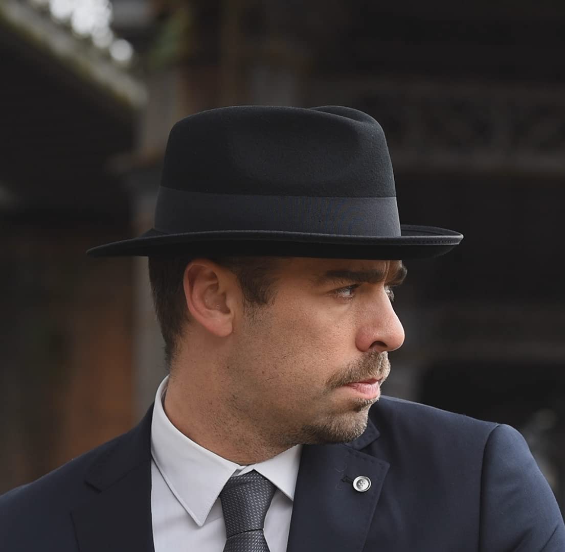 Mens Black Fedora Hats, Medium Brim Fedora, 100% Wool Crushable Hat, Packs Easy, Stain Resistant, Stylish Fedora